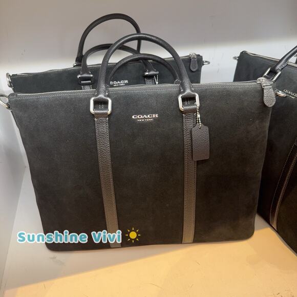 Coach | Bags | Nwt Coach Caleb Work Bag Silverblack Suede And Refined ...